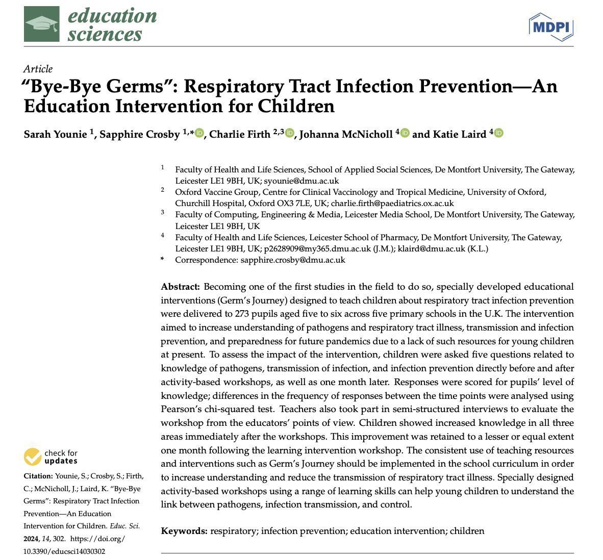 Bye-Bye Germs - New research published in Education Sciences | A Germ's ...